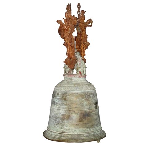 Japanese Antique Pair Of Hand Cast Big Bronze Temple Bells With Cloud