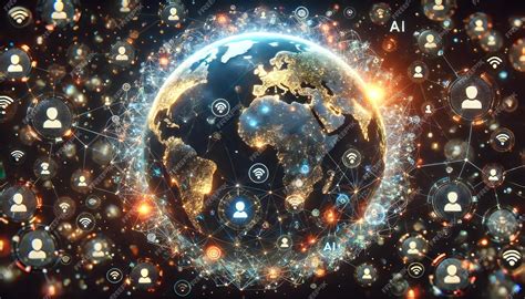 Global AI network visualized as a glowing interconnected web spanning the Earth Globe AGI and ...