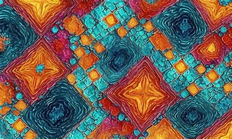 Vibrant Abstract Pattern Features Overlapping Diamond Shapes In Shades Orange Blue And Pink