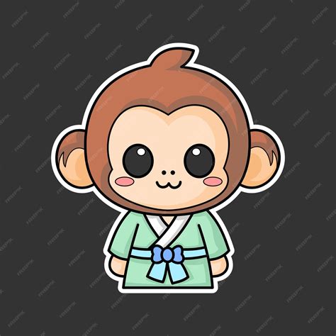 Pegatina De Mono Con Kimono Estilo De Dibujos Animados Kawaii Vector