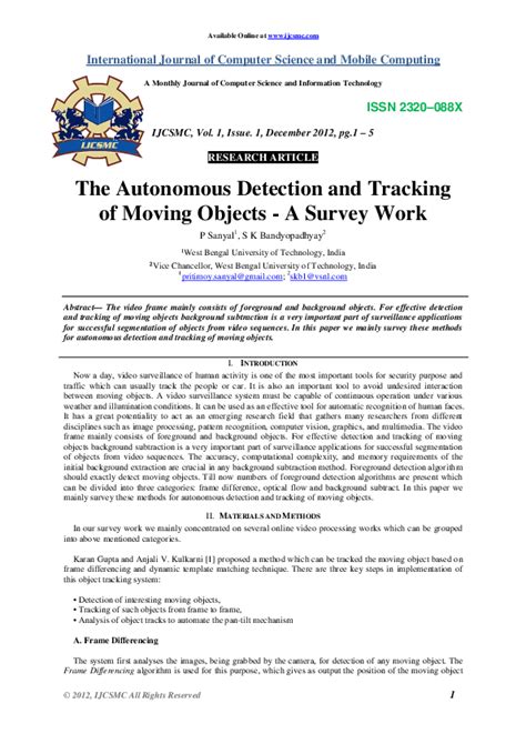 Pdf The Autonomous Detection And Tracking Of Moving Objects A
