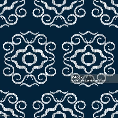 에스닉 이카트 패브릭 패턴 기하학적 스타일 아프리카 이카트 자수 민족 동양 패턴 파란색 배경입니다 0명에 대한 스톡 벡터 아트 및 기타 이미지 Istock