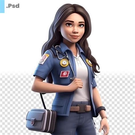 Premium Psd Sexy Police Woman With Stethoscope And Bag White