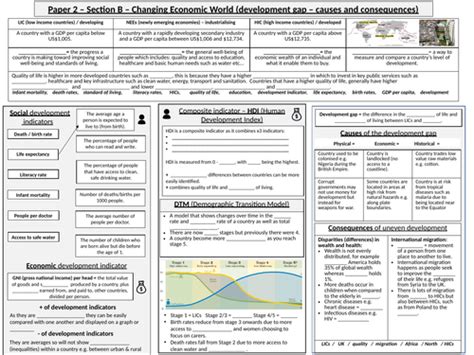 Development Gap Indicators Causes And Consequences Revision Sheet