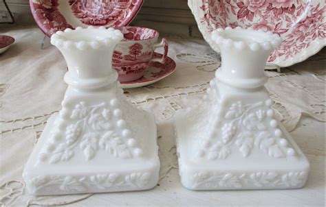 Vintage Milk Glass Candle Holders At Betty Novack Blog