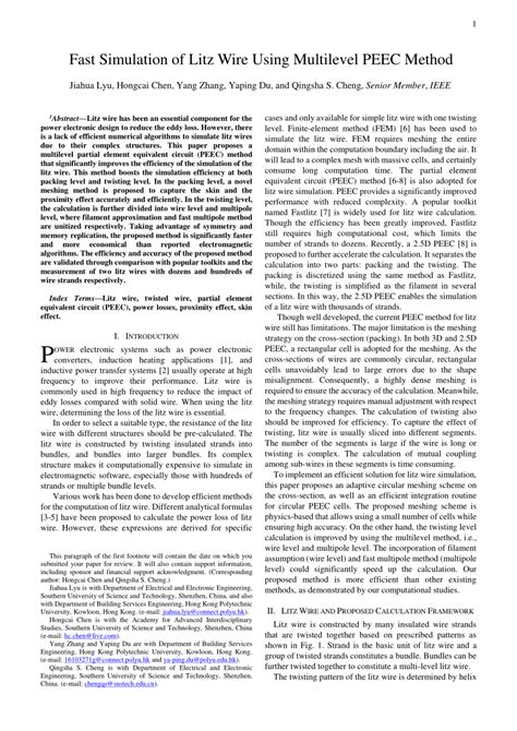 Pdf Fast Simulation Of Litz Wire Using Multilevel Peec Method