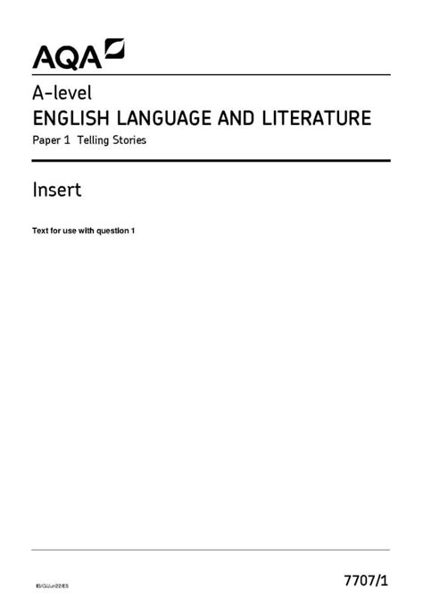 Aqa A Level English Language And Literature Paper 1 June 2022 Insert 7707 1 Paper 1 Telling