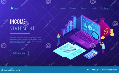 Income Statement Isometric 3D Landing Page Stock Vector Illustration