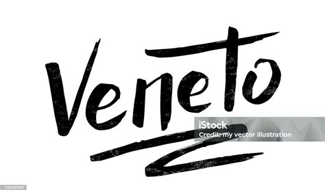 손으로 그린 흰색 바탕에 블랙 레터링 텍스트 베네토 이탈리아의 지역 현대 서 예 벡터 일러스트입니다 기호에 대 한 인쇄 여행 블로거 지도 카탈로그 웹 사이트 포스터 블로그