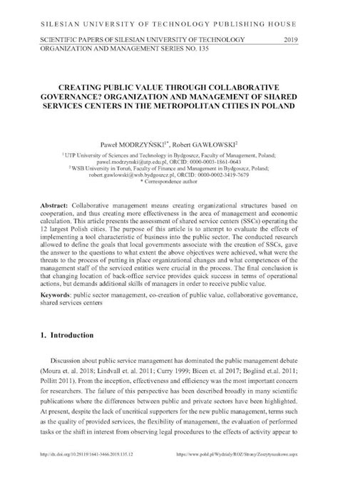 PDF CREATING PUBLIC VALUE THROUGH COLLABORATIVE Creation In