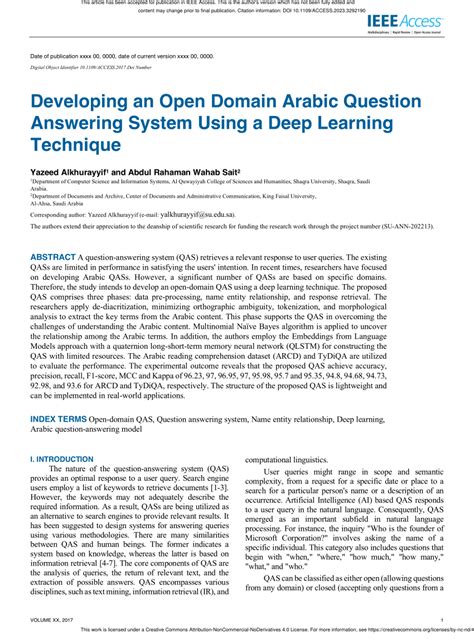pdf developing an open domain arabic question answering system using