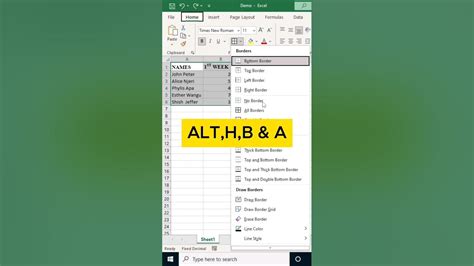 How To Set Borders In Excel Using Shortcuts Command Exceltips Youtube