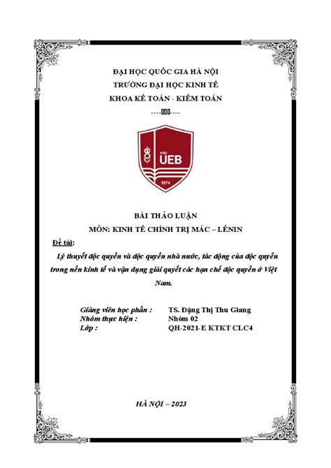 Nhóm 2 Ktct Thảo Luận Nhóm Về Chương 4 Ktct ĐẠi HỌc QuỐc Gia HÀ NỘi TrƯỜng ĐẠi HỌc Kinh TẾ