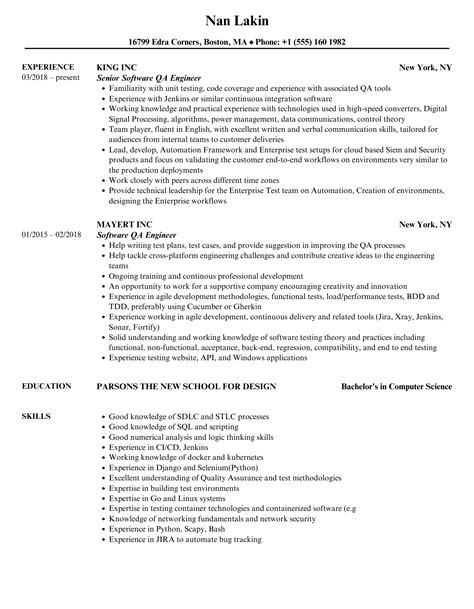 Software QA Engineer Resume Samples Velvet Jobs