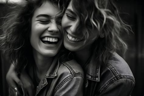 Zwei Mädchen Lachen über Generative Ki Premium Foto