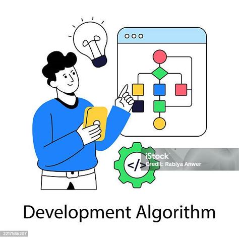 Ilustrasi Desain Datar Konsep Algoritma Pengembangan Ilustrasi Stok