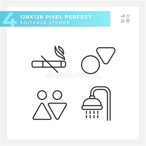 Toilet Signs And Service Pixel Perfect Linear Icons Set Stock Vector