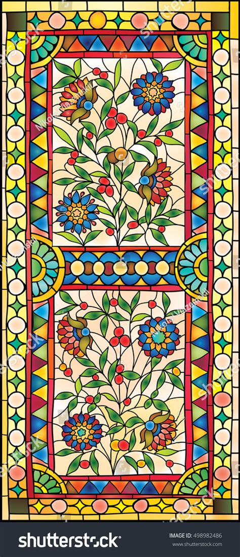 Multicolored Stained Glass Floral Motif Vector Stock Vector Royalty