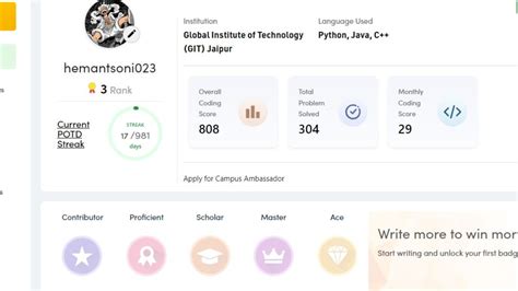 completed 300 coding problems on geeksforgeeks hemant soni posted on
