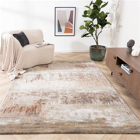 Abstract Vloerkleed Xavier Scratch Taupe Rood Volero
