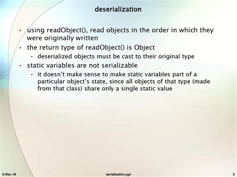 serialization and deserialization bullet points from head first java ch dec 18 serialization