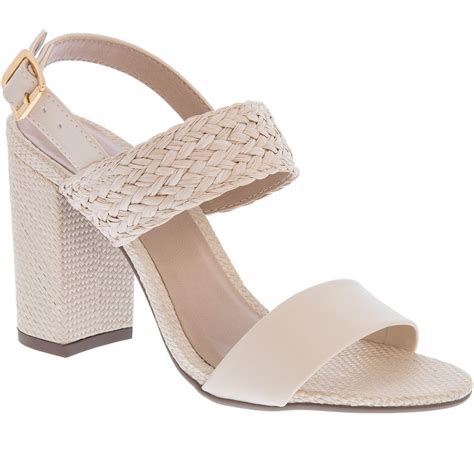 Sandália Gabriela Salto Grosso Fivela Tressê Ráfia Off White Branco