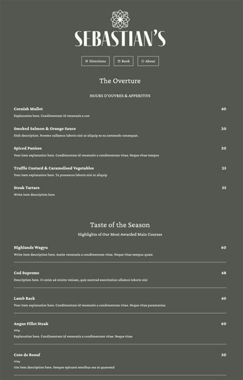 Free British Fine Dining Menu Template Menuzen