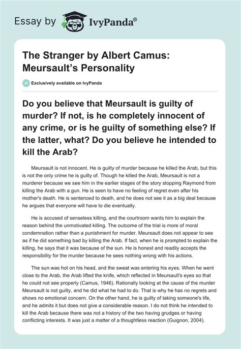 The Stranger By Albert Camus Meursaults Personality 943 Words