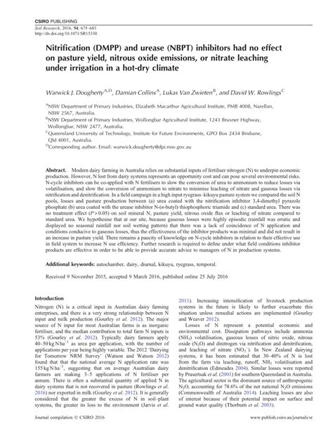 Pdf Nitrification Dmpp And Urease Nbpt Inhibitors Had No Effect