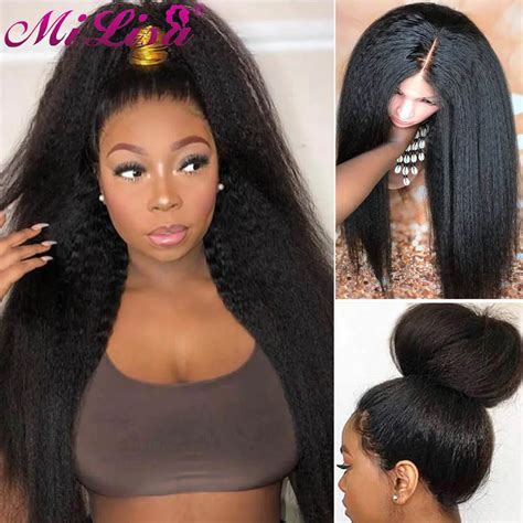 Malaysian Kinky Straight Wig Glueless Lace Front Human Hair Wigs For