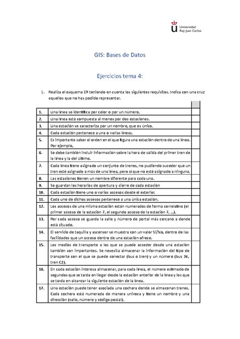 Correcion Ejercicios Bbdd Tema 4 Gis Bases De Datos Ejercicios Tema 4 1 Realiza El Esquema