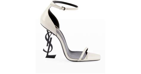 Saint Laurent Opyum Ysl Logo Heel Sandals With Black Hardware In White