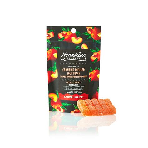 Smokiez Edibles Sativa Sour Peach 100mg Thc Fruit Chews Scored Single