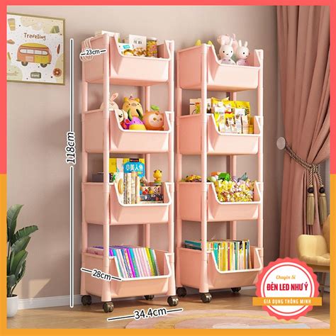 Kệ Để Đồ Đa Năng 4 TẦng Loại Lớn Có Bánh Xe Di Chuyển Kệ Nhựa Đựng Đồ