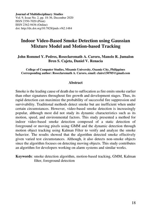 Pdf Indoor Video Based Smoke Detection Using Gaussian Mixture Model
