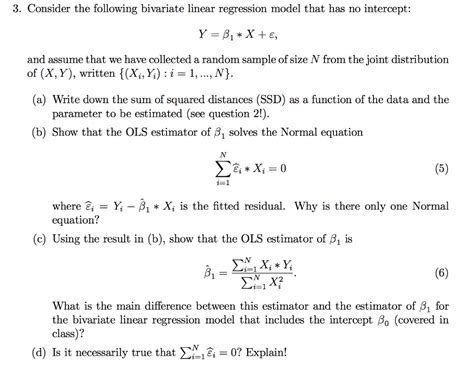 Solved Consider The Following Bivariate Linear Regression Chegg