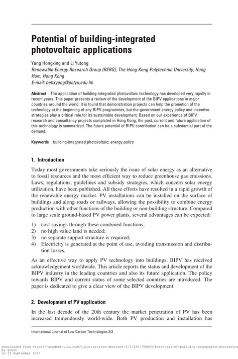 Pdf Potential Of Building Integrated Photovoltaic Applications