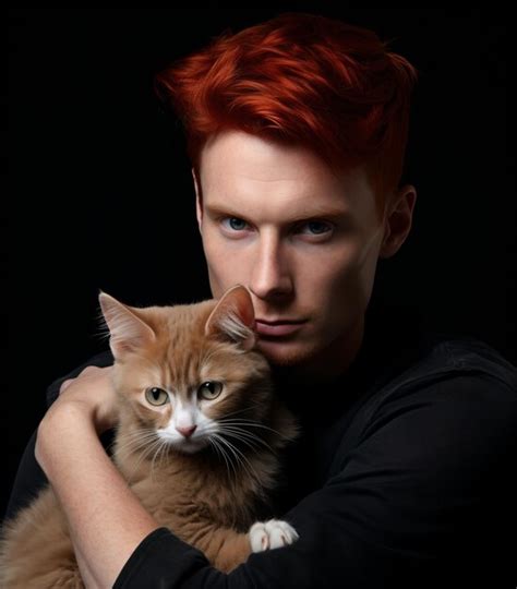 Premium Photo Redhead Man And His Ginger Cat