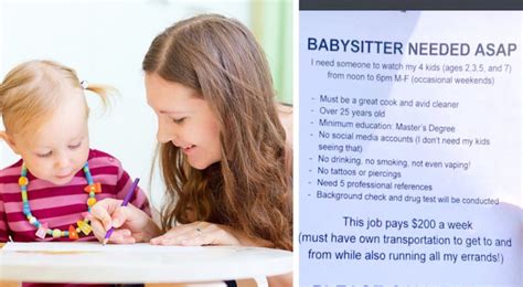 Une mère à la recherche d une baby sitter Elle doit avoir un master ne pas utiliser les