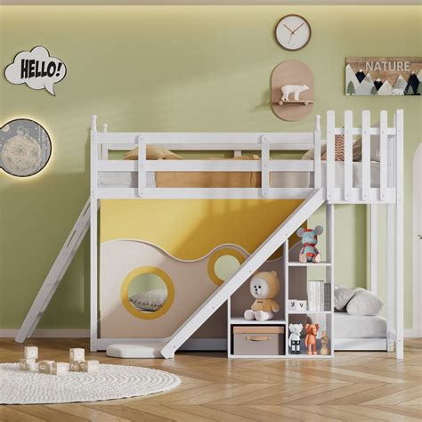 Gotagee Kinderbett Etagenbett Holzbett Mit Rutsche Und Zäune Kinderbett