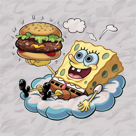 Spongbob Square Pants Going To Eat A Mouthwatering Burger Premium Ai