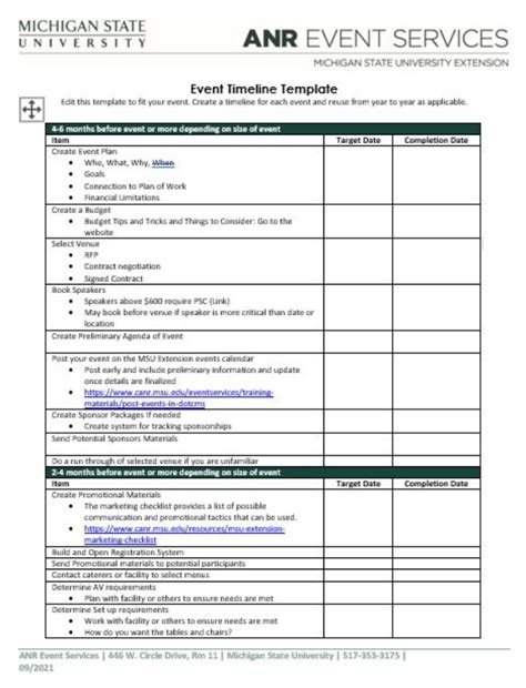 Event Timeline Template ANR Event Services