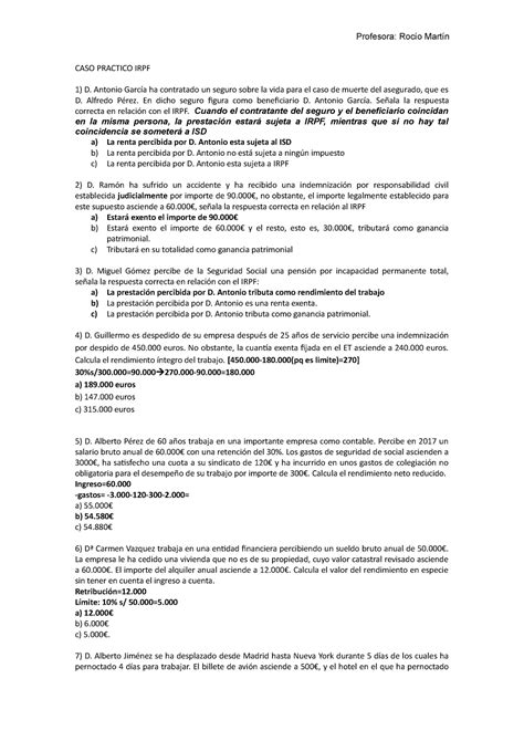 Caso Practico Repaso Irpf Profesora Rocío Martín Caso Practico Irpf