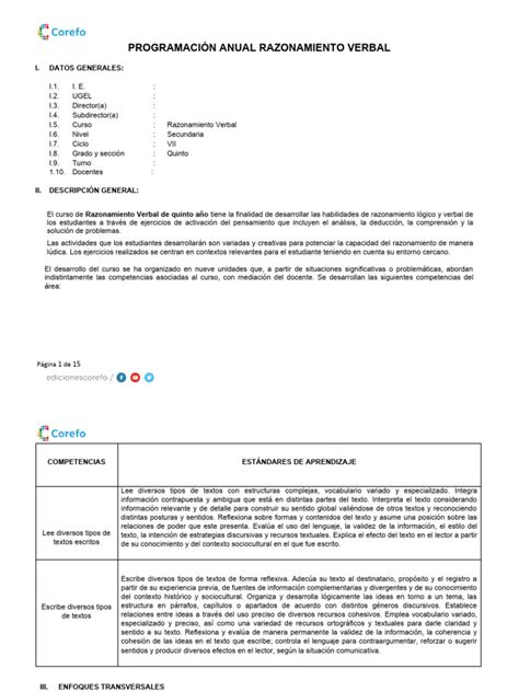 Programación Anual 5°rv S Pdf Aprendizaje Evaluación