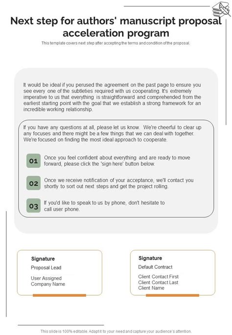 Next Step For Authors Manuscript Proposal Acceleration Program One Pager Sample Example Document