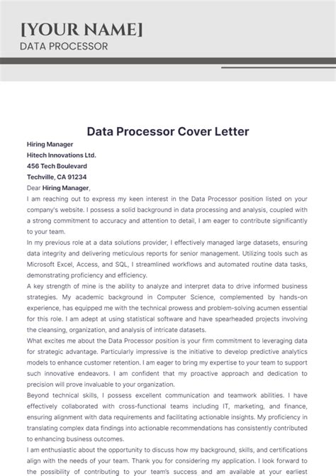 Free Data Processor Cover Letter Template To Edit Online