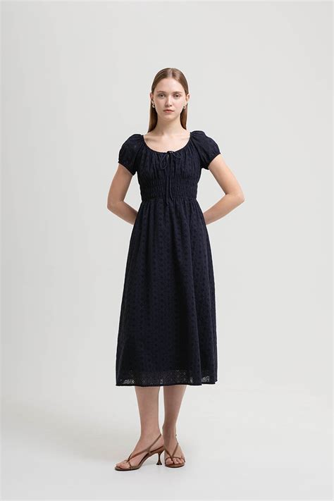 Florette Eyelet Puff Sleeves Midi Dress Love And Bravery