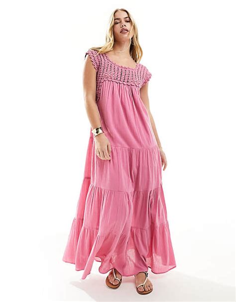 Asos Design Robe Longue En Maille Au Crochet à Volants étagés