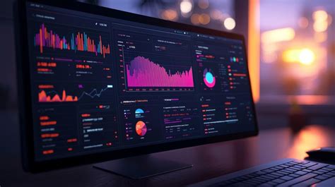 Data Analytics Dashboard On Computer Screen With Charts And Graphs