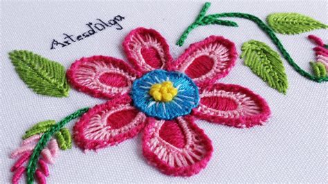 Flor De Fantasia Bordada A Mano Paso A Paso Youtube